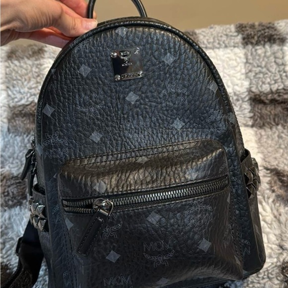MCM | Bags | Mini Mcm Textured Black Backpack With Silver Details ...